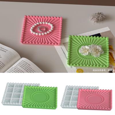 China Aromatherapy Gypsum Cement Resin Square Sunflower Wave Edge Tray Dish Ornaments Silicone Mold for sale