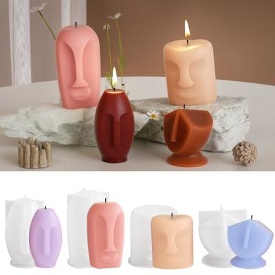 China Crystal Drip Glue Art Facial Column Jewelry Ornament DIY Gypsum Candle Abstract Face Silicone Mold for sale