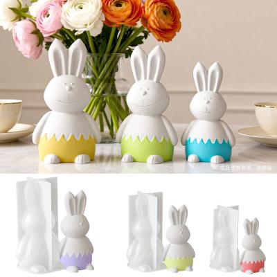 China Cute Easter Broken Eggshell Rabbit Mold Sitting Rabbit Aromatherapy Gypsum Expanded Stone Candle Silicone Mold for sale