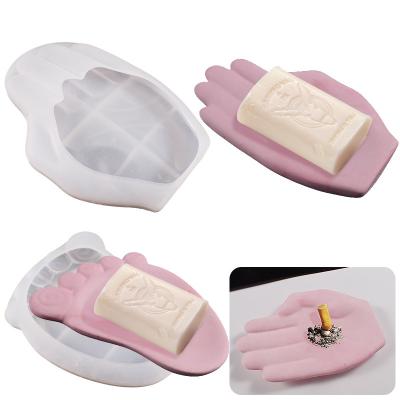 China Crystal Dropper Resin Feet Palm Plate Silicone Mold DIY Gypsum Cement Soap Box Ornament for sale