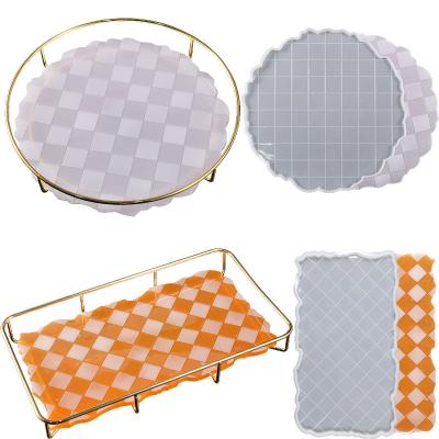 China DIY Crystal Dropping Resin Gypsum Irregular Lace Fruit Plate Chessboard Pattern Table Silicone Mold for sale