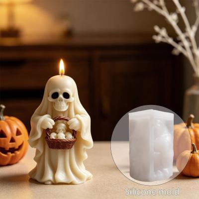 China 3D Basket Skeleton Ghost Candle Mold DIY Halloween Aromatherapy Gypsum Pendant Silicone Mold for sale