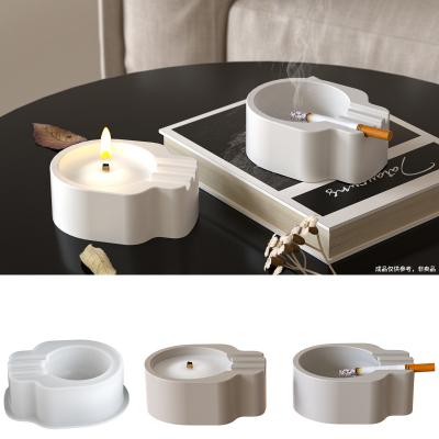 China Gypsum Cement Halloween Skull Ashtray Storage Box DIY Aromatherapy Candle Cup Silicone Mold for sale
