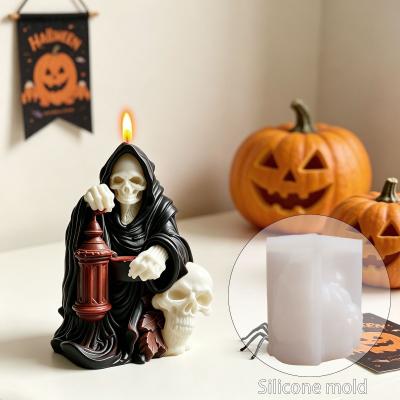 China Cross Border New Halloween Aromatherapy Candle Gypsum Ornament Ghost Skull Lantern Reaper Silicone Mold for sale