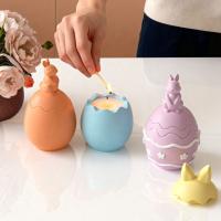 China Easter Smooth Egg Straight Ear Rabbit Easter Egg Rabbit Storage Can Candle Cup Gypsum Silicone Mold for sale