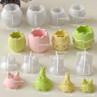 China Easter Smooth Egg Straight Ear Rabbit Easter Egg Rabbit Storage Can Candle Cup Gypsum Silicone Mold for sale