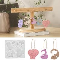China Crystal Dropper DIY Resin Cat Pendant Hanging Aromatherapy Couple Kitten Keychain Silicone Mold for sale