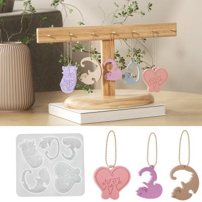 China Crystal Dropper DIY Resin Cat Pendant Hanging Aromatherapy Couple Kitten Keychain Silicone Mold for sale