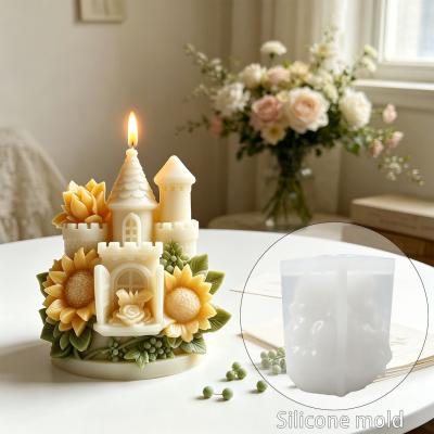 China Cross Border New Sunflower Castle Aromatherapy Candle Silicone Mold DIY Gypsum Ornament 3D Mold for sale