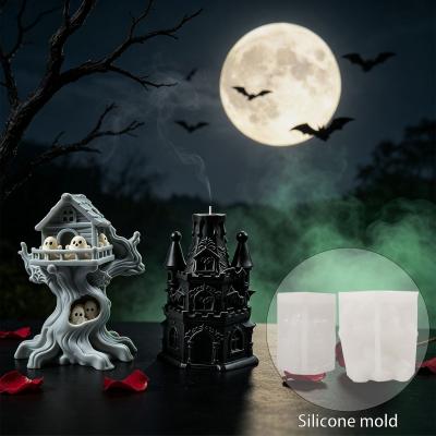 China DIY Halloween Ghost Treehouse Castle Haunted House Scented Candles Gypsum Decorations Silicone Molds Wholesale for sale