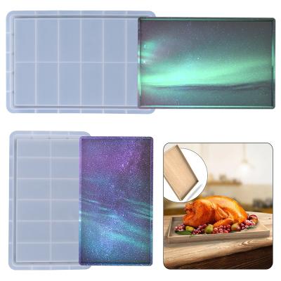 China DIY Crystal Resin Mold Rectangular Coaster Tray Tea Set Display Container Silicone Mold Wholesale for sale