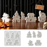China Cross Border New Product Halloween Castle Candle Silicone Mold DIY Five Link Ghost House Decoration Gypsum Mold for sale