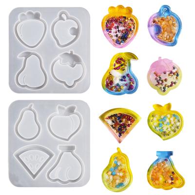 China DIY Crystal Drop Glue Strawberry Vegetable Pear Watermelon Banana Peach Persimmon Fruit Series Quicksand Pendant Silicone Mold for sale