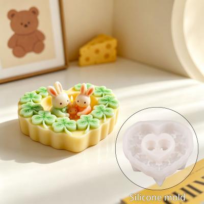 China Love Clover Rabbit Family Candle Cup Silicone Mold DIY Aromatherapy Gypsum Storage Ornament Mold for sale