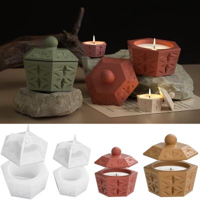 China Dropping Resin Hexagonal Concave Pattern Storage Box, Potted Plant Grinding DIY Gypsum Candle Cup, Silicone Mold Wholesale for sale