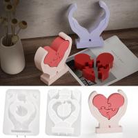 China Crystal Drip Glue Hands Holding Heart Puzzle DIY Candle Gypsum Valentine's Day Stage Silicone Mold Wholesale for sale