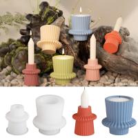 China DIY Drip Glue Resin Geometric Stripe Candle Base Stand Aromatherapy Gypsum Candle Cup Candle Stand Silicone Mold for sale