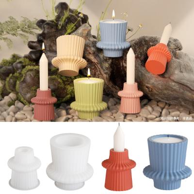 China DIY Drip Glue Resin Geometric Stripe Candle Base Stand Aromatherapy Gypsum Candle Cup Candle Stand Silicone Mold for sale
