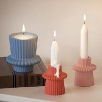 China DIY Drip Glue Resin Geometric Stripe Candle Base Stand Aromatherapy Gypsum Candle Cup Candle Stand Silicone Mold for sale