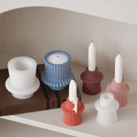 China DIY Drip Glue Resin Geometric Stripe Candle Base Stand Aromatherapy Gypsum Candle Cup Candle Stand Silicone Mold for sale