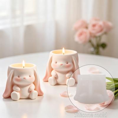 China Ins Cute Drooping Ear Rabbit Candle Holder Silicone Mold 3D Rabbit Aromatherapy Candle Cup Mold Gypsum Potted Plant Mold for sale