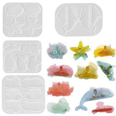 China Ocean Style Hair Clip Silicone Mold, Cat Dog Dolphin Claw Clip Mold, DIY Dropper Gum Hair Accessory Mold for sale