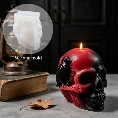 China Cross-border Crow Skull Scented Candle Silicone Mold Halloween Dark-themed DIY Plaster Figurine Handmade Mold for sale