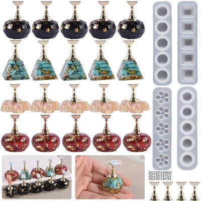 China DIY Drip Glue Nail Practice Stand Round Cut Flower Geometric Trapezoidal Nail Base Silicone Mold for sale