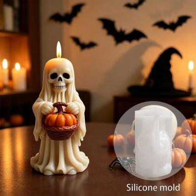 China 3D Skeleton Ghost Basket Pumpkin Candle Silicone Mold DIY Halloween Aromatherapy Gypsum Mold for sale