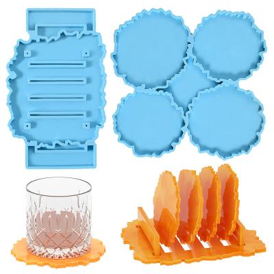 China DIY Dropper Gypsum Coaster Holder Storage Grinding Tool Irregular Four Link Coaster Ornament Silicone Mold for sale