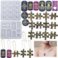 China DIY Drip Glue Couple Necklace Pendant Mold Valentine's Day English Quotes Puzzle Hanging Silicone Mold for sale