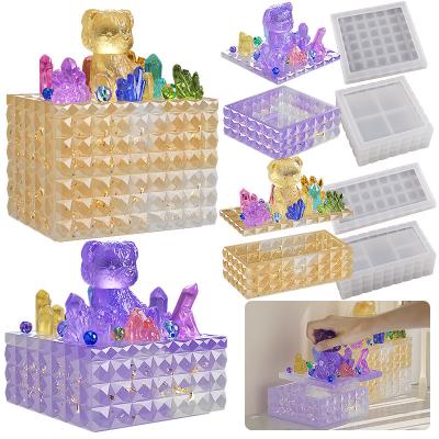 China DIY Drip Glue Diamond Storage Box Square Rectangular Cut Diamond Stacking Music Storage Can Silicone Mold for sale