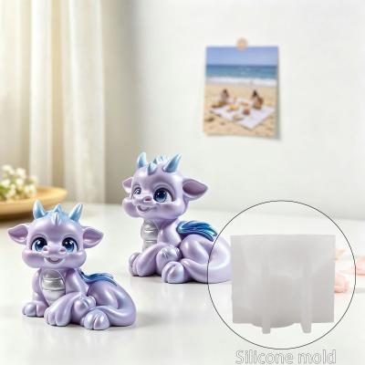 China 3D Sticker Cartoon Dragon Silicone Mold Adorable Baby Dragon Scented Candle Ornament Gypsum Mold for sale