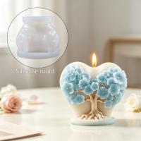 China Three Dimensional Heart-shaped Flower Wishing Tree Candle Mold DIY Aromatherapy Gypsum Home Decoration Silicone Mold for sale