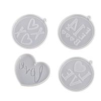 China DIY Crystal Dropper Resin Heart-shaped Circular English Love Hanging Pendant Keychain Valentine's Day Silicone Mold for sale