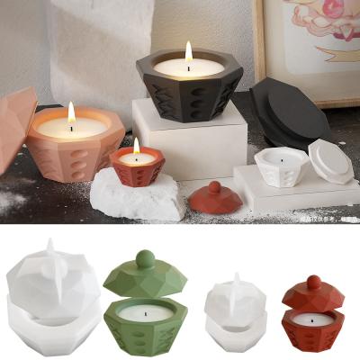 China Dropping Resin Gypsum Octagonal Section Concave Pattern Candle Cup Storage Jar Flowerpot Ornament Silicone Mold for sale