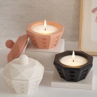 China Dropping Resin Gypsum Octagonal Section Concave Pattern Candle Cup Storage Jar Flowerpot Ornament Silicone Mold for sale