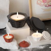 China Dropping Resin Gypsum Octagonal Section Concave Pattern Candle Cup Storage Jar Flowerpot Ornament Silicone Mold for sale