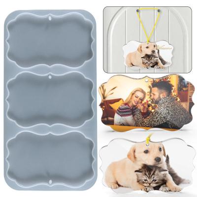 China Drip Glue Mold, European Style Three Connected Rectangular Hanging Mold, Wind Chime Pendant, Photo Frame, Car Hanging Silicone Mold for sale