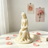 China Three Dimensional Flower Holding Girl Sitting Posture Portrait Aromatherapy Candle Silicone Mold DIY Gypsum Ornament Mold for sale