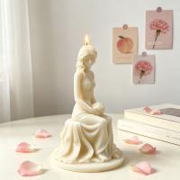 China Three Dimensional Flower Holding Girl Sitting Posture Portrait Aromatherapy Candle Silicone Mold DIY Gypsum Ornament Mold for sale