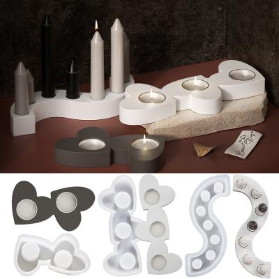 China DIY Crystal Dropping Resin Gypsum Pendant S-shaped Two Connect Three Connect Love Candle Stand Silicone Mold for sale