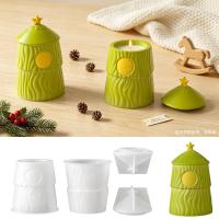 China Cross Border New Product Star Christmas Tree Elk Pattern Storage Can Candle Cup Ornament Container Silicone Mold for sale