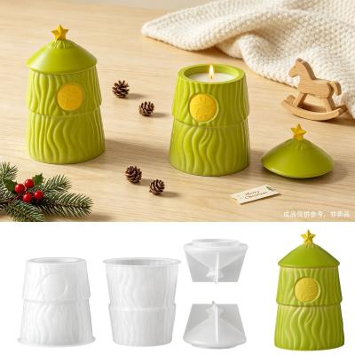 China Cross Border New Product Star Christmas Tree Elk Pattern Storage Can Candle Cup Ornament Container Silicone Mold for sale