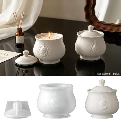 China Retro Relief Covered Storage Jar, Table, Silicone Mold, DIY Aromatherapy Gypsum Candle Cup, Container Mold for sale
