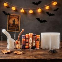 China Halloween Cylindrical Relief Ghost Pumpkin Bat Candle Mold DIY Aromatherapy Skeleton Broom Silicone Mold for sale
