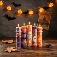 China Halloween Cylindrical Relief Ghost Pumpkin Bat Candle Mold DIY Aromatherapy Skeleton Broom Silicone Mold for sale