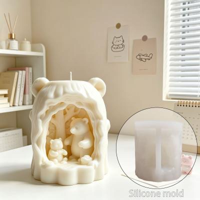 China Ins Wind Tree Cave Bear Silicone Mold DIY Forest Mother And Child Bear Aromatherapy Candle Gypsum Decoration Mold for sale