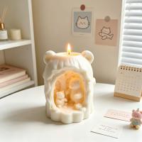 China Ins Wind Tree Cave Bear Silicone Mold DIY Forest Mother And Child Bear Aromatherapy Candle Gypsum Decoration Mold for sale
