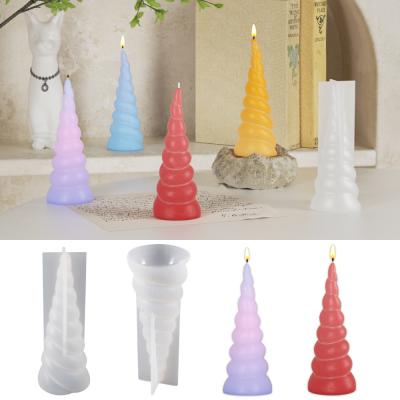 China DIY Crystal Dropper Resin Spiral Unicorn Horn Christmas Reindeer Horn Candle Gypsum Silicone Mold for sale